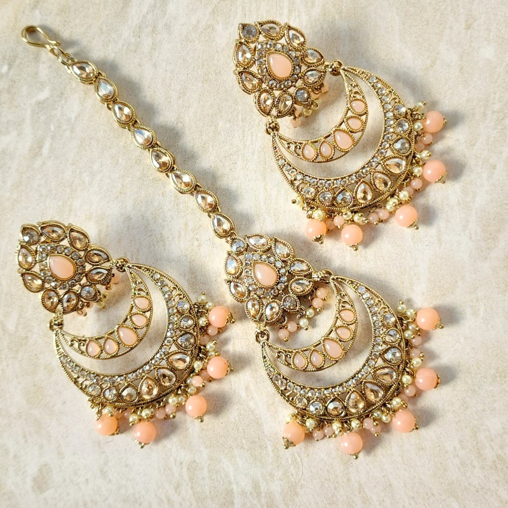 Deborah Peach Polki Tikka Set - ECLAT INDIAN JEWELS
