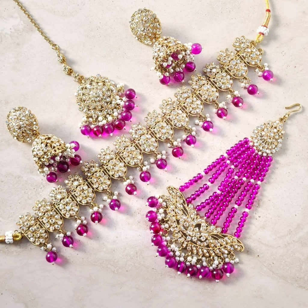 Alia Purple Choker Necklace Set with Tikka & Passa - ECLAT INDIAN JEWELS