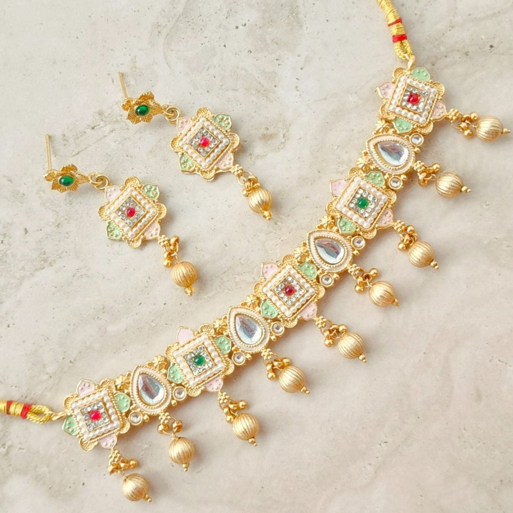 Avya Kemp Choker Necklace Set - ECLAT INDIAN JEWELS
