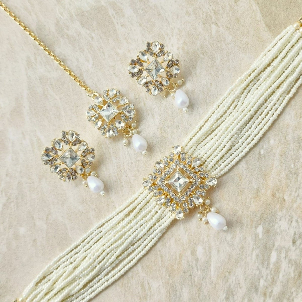 Jodie White Choker Necklace Set - ECLAT INDIAN JEWELS