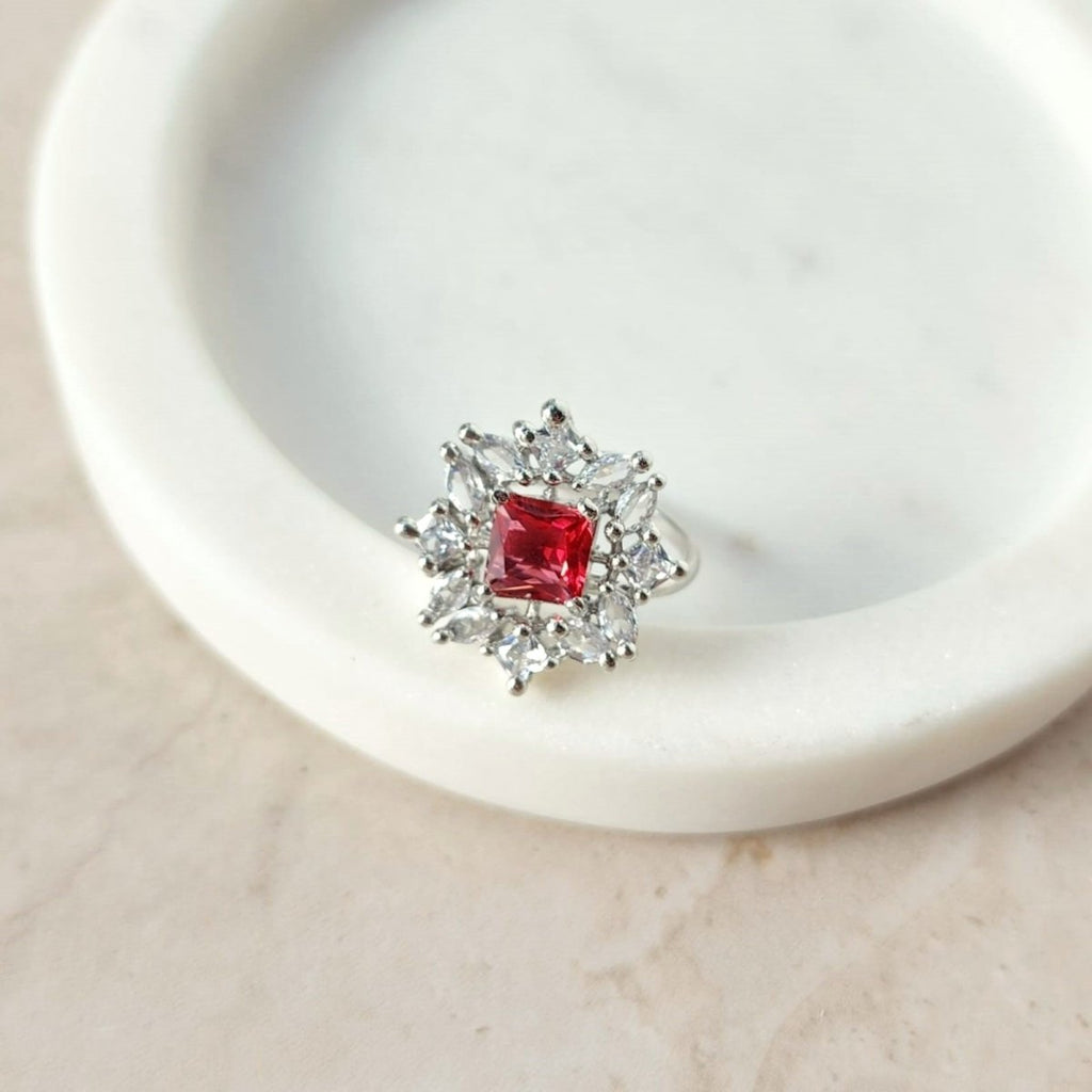 Leah Red Adjustable Diamond Simulant Ring - ECLAT INDIAN JEWELS