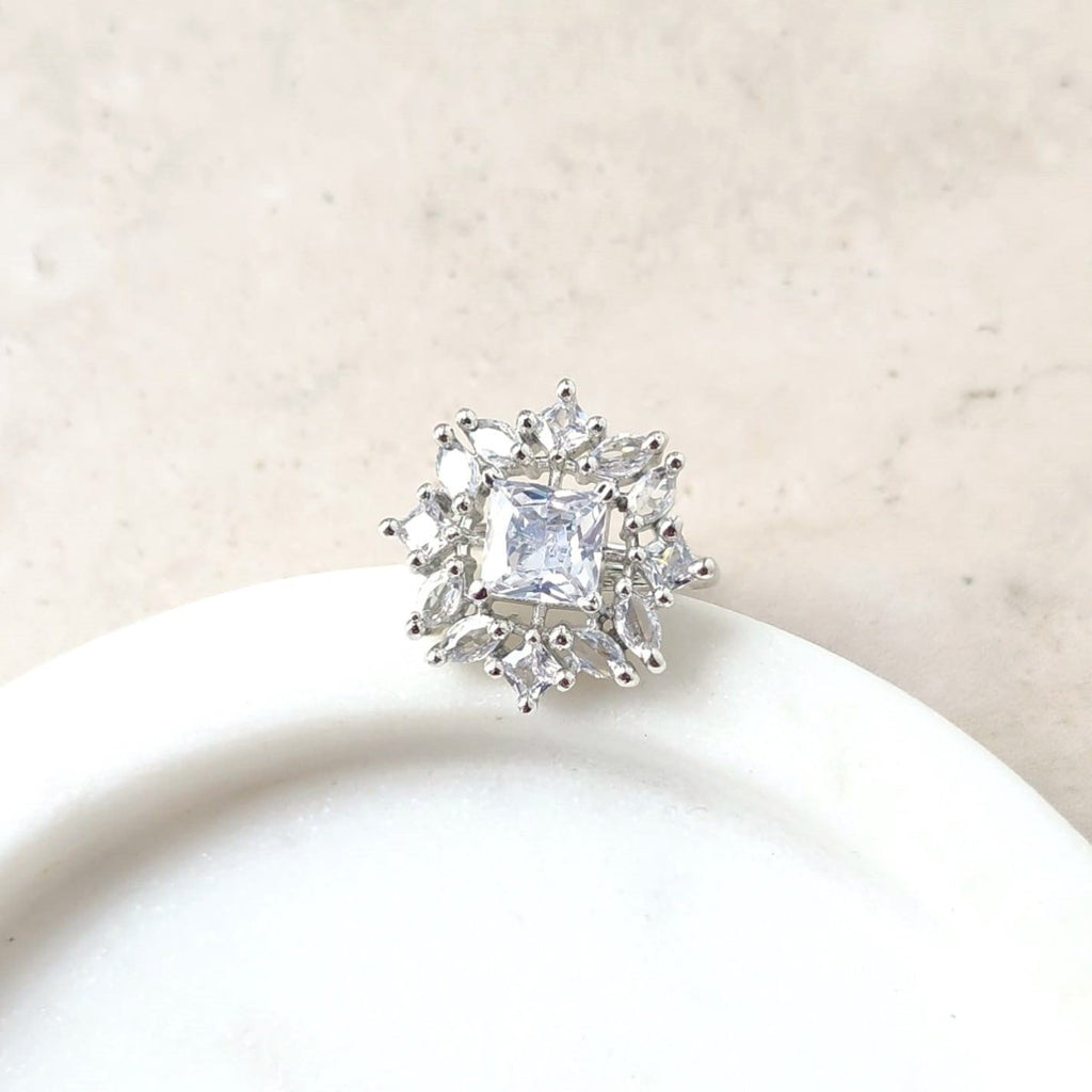 Leah White Adjustable Diamond Simulant Ring - ECLAT INDIAN JEWELS