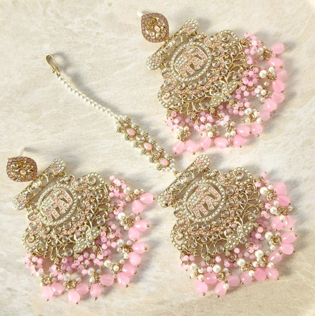 Radhika Light Pink Polki Tikka Set - ECLAT INDIAN JEWELS